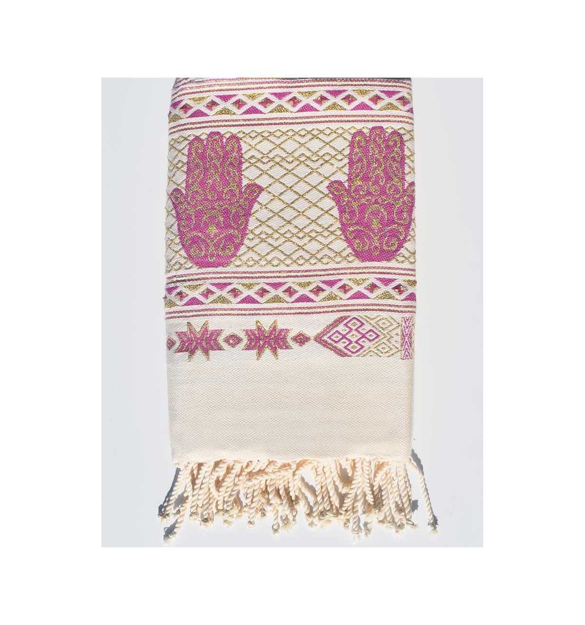 Fouta khomsa bianco crema e porpora 100x200 cm - 100 % Cotone - FOUTA ...