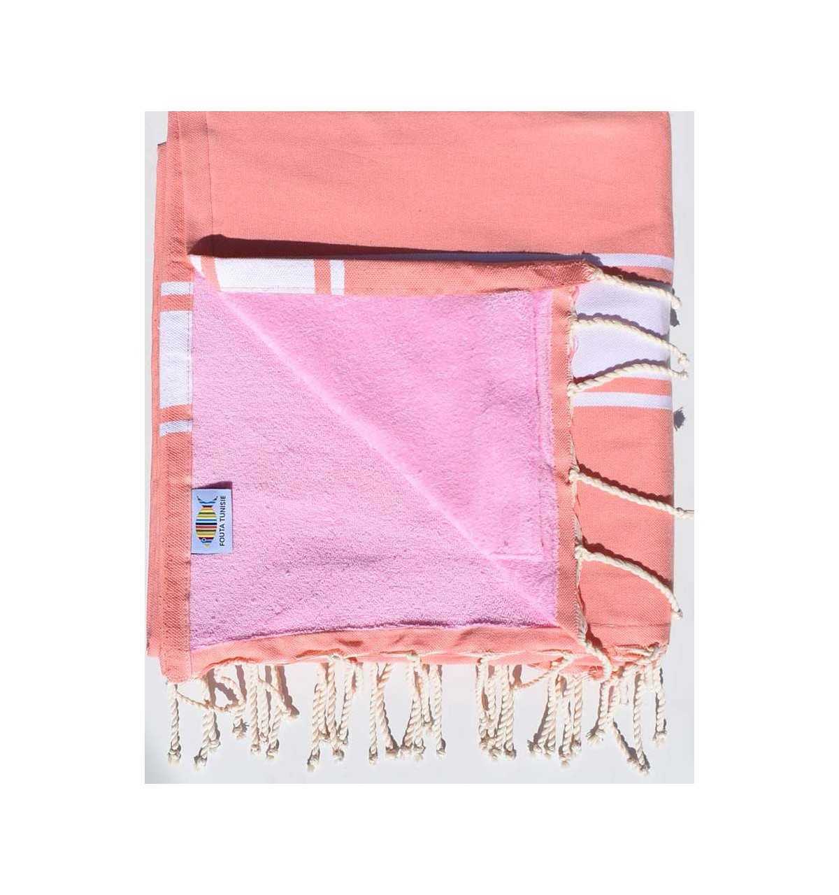 telo mare raddoppiato spugna salmone e rosa chiaro- FOUTA TUNISIA