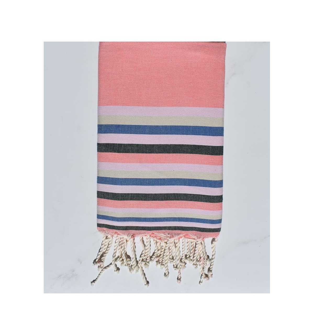 Telo mare Fouta rosa incarnadine , rosa chiaro , Beige, blu e verde