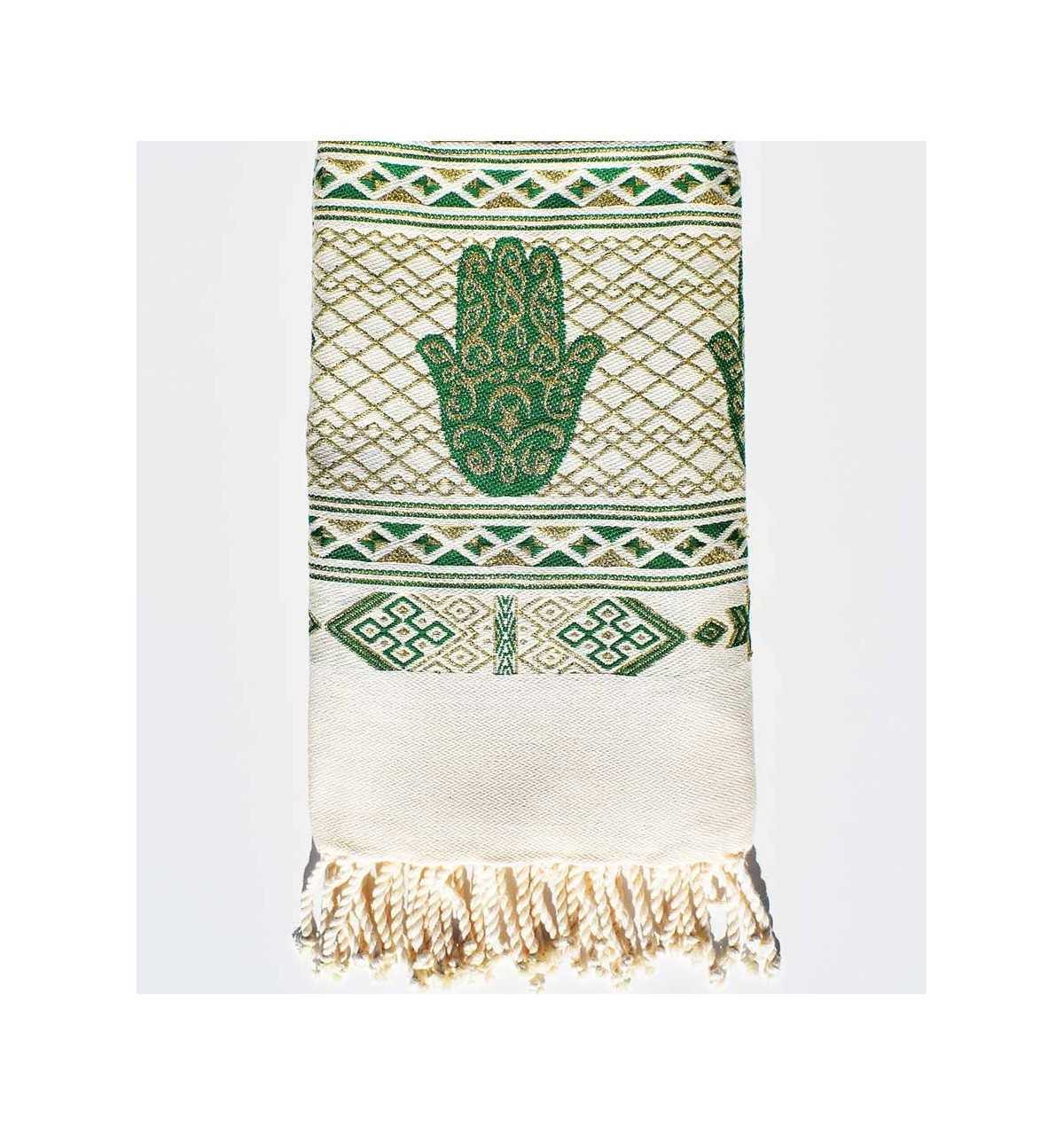 Fouta khomsa verde impero 100x200 cm - 100 % Cotone - FOUTA TUNISIA